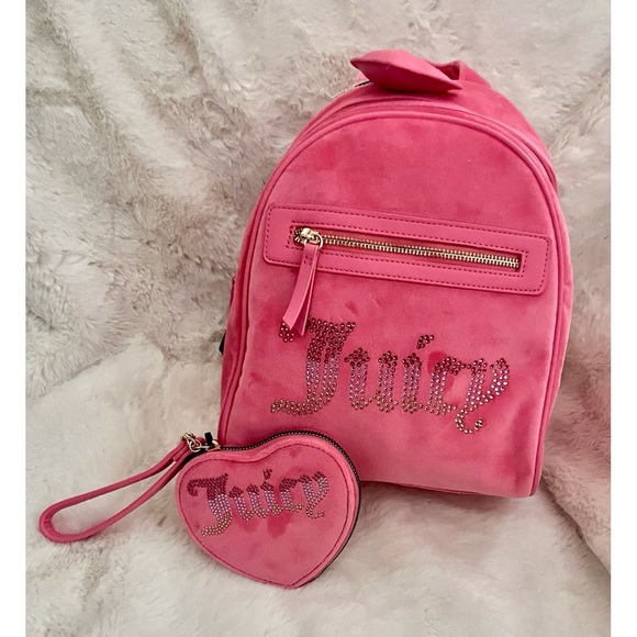 Juicy Couture | Bags | Juicy Couture Pink Velour Bling Backpack Set ...